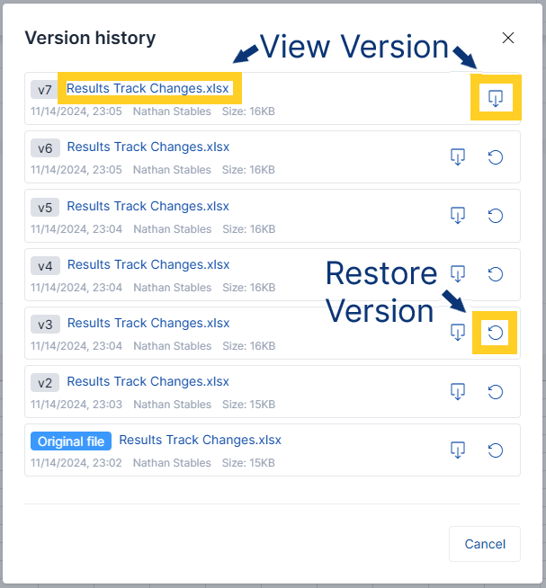 How to View Versions of a File in SciNote